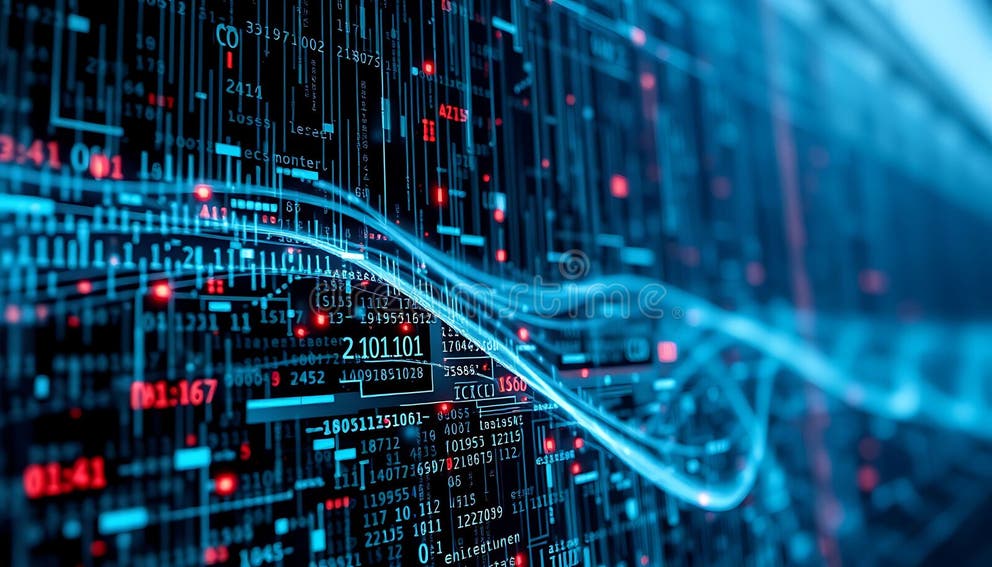 Abstract Blue Binary Code, Digital Data, Technology Stream, Information Flow, Stock Photo ...