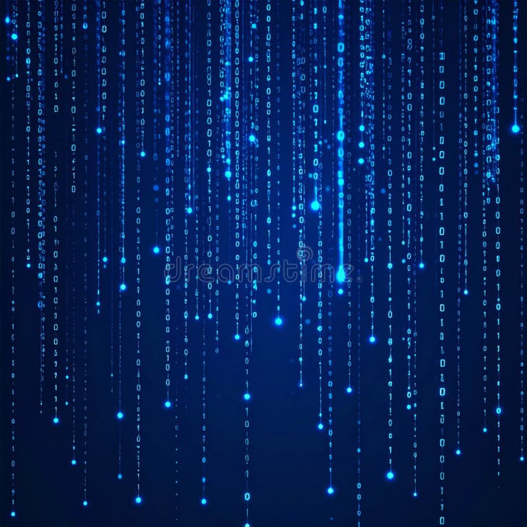 Abstract Blue Binary Code Matrix Background with Falling Numbers and Glowing Dots Stock ...