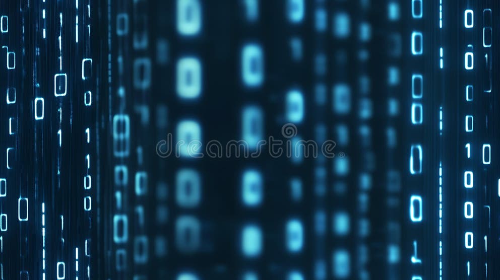 Abstract Blue Binary Code Stream Digital Data Background Stock