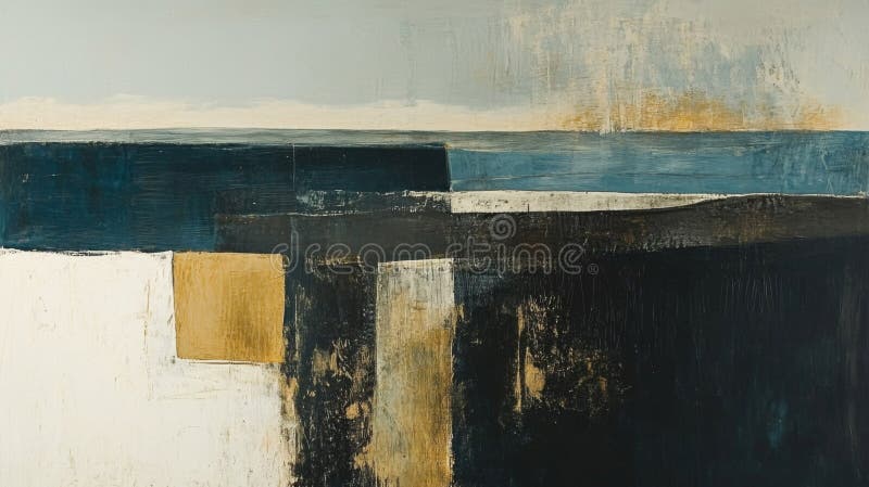 Abstract Blue Black Gold Landscape Painting Stock Illustration ...