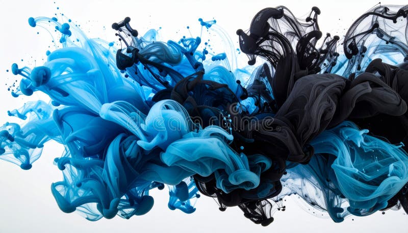 Abstract Blue and Black Ink Swirls on White Background Stock ...