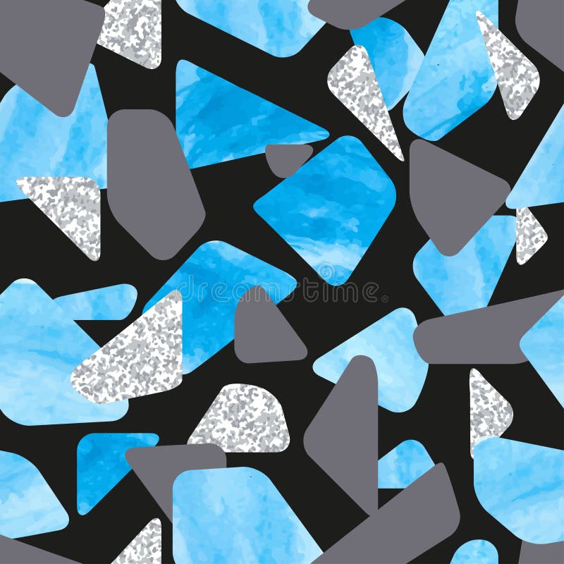 Abstract Blue and Black Terrazzo Seamless Pattern Stock Vector ...