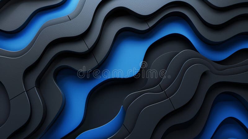 Abstract Blue and Black Wavy Pattern. Modern 3D Design. Digital Art ...