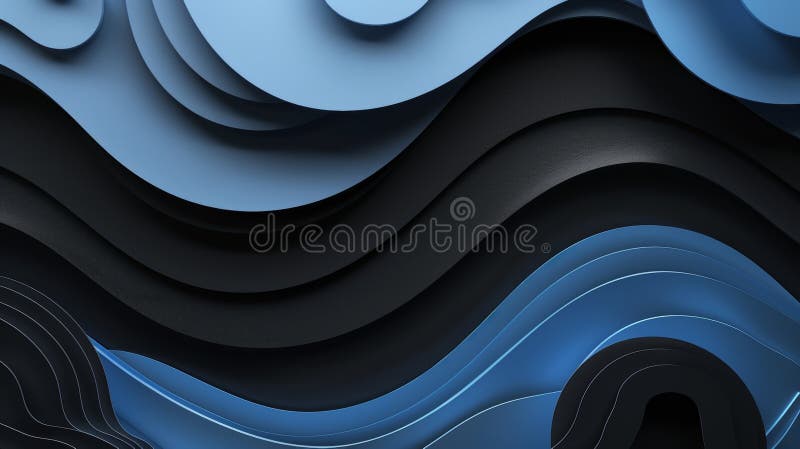 Abstract Blue and Black Wavy Pattern. Modern Geometric Background with ...