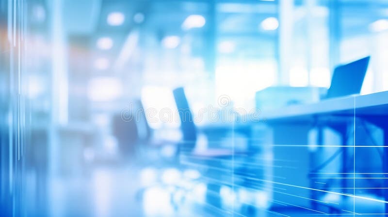 Abstract Blue Blurred Background of Modern Office Interior. Mock Up ...