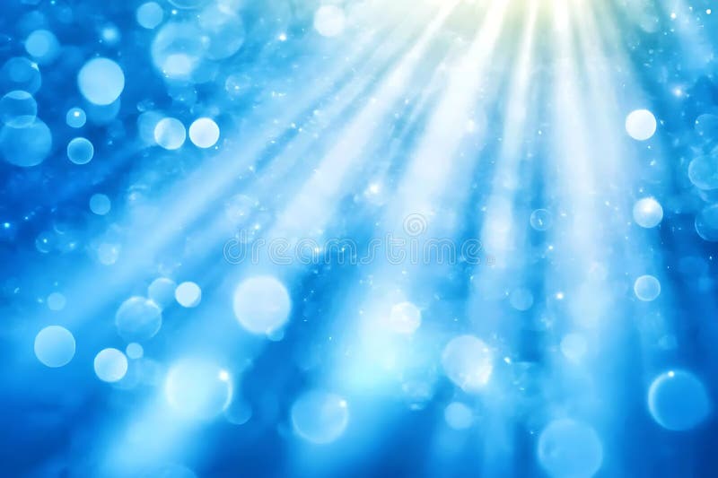 Abstract Blue Bokeh Background Sparkling Light Rays and Glowing Circles ...