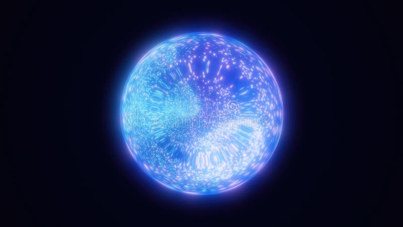 Abstract Blue Bright Glowing Background with a Sphere Core Atom Energy ...