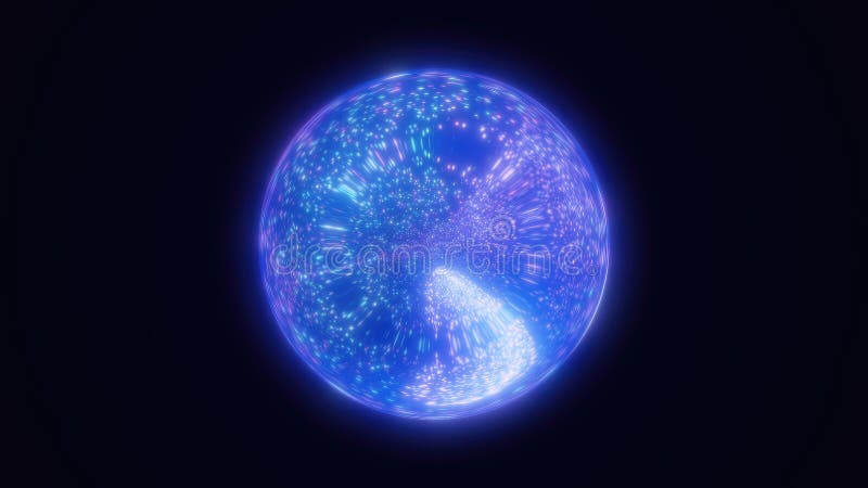 Abstract Blue Bright Glowing Background with a Sphere Core Atom Energy ...