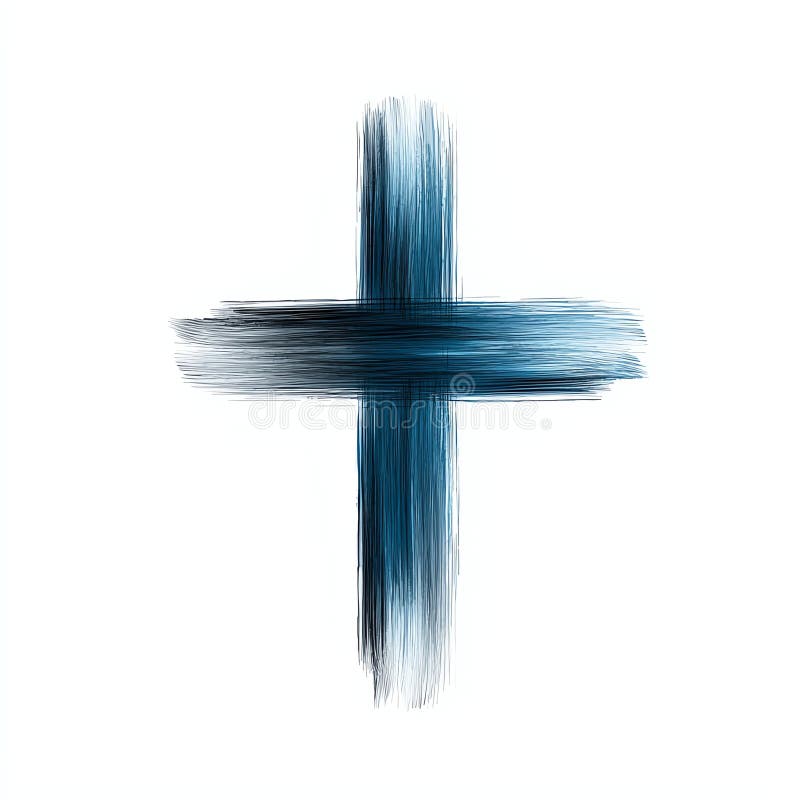 Abstract Blue Brushstroke Cross Symbol on White Isolated Background ...
