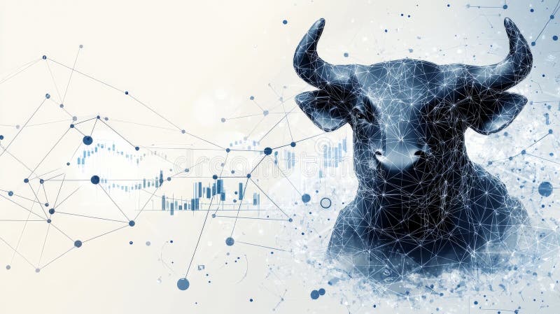 Abstract Blue Bull Head Digital Network Connections Symbolizing ...