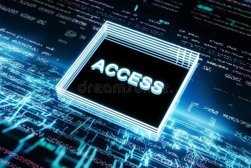 Abstract Blue Chip with Text on Blue Tech Background. Access, Metaverse ...