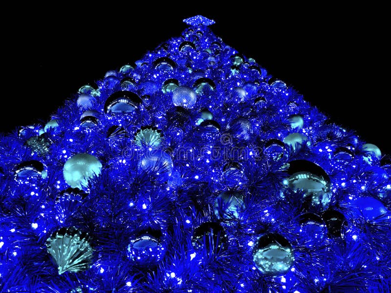 Abstract Blue Christmas Tree at Night in December Stock Image - Image ...