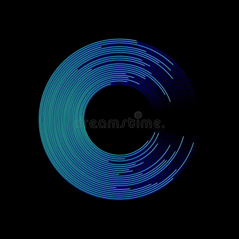 Abstract Blue Circle Lines on Black Background. Logo, Icon or Design Element Stock Vector ...