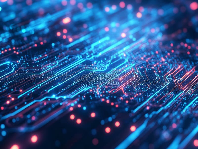 Abstract Blue Circuit Board with Glowing Lights Technology Background ...