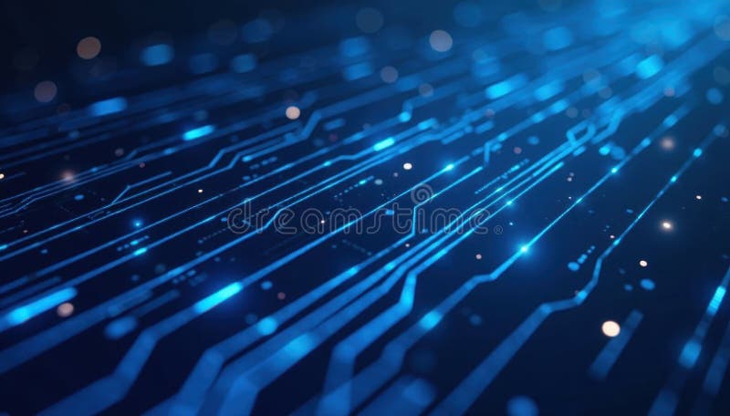 Abstract Blue Circuit Board Lines, Tech Background, Panoramic ...