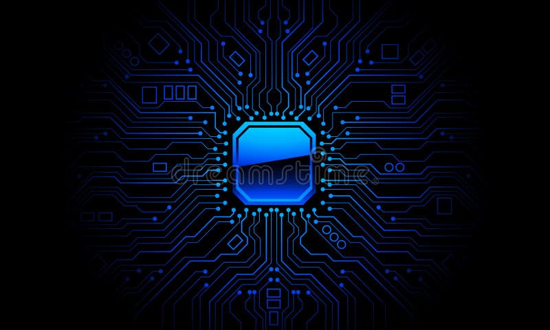 Abstract Blue Circuit Board Technology Connected Lines Electronics Elements Computer Motherboard ...