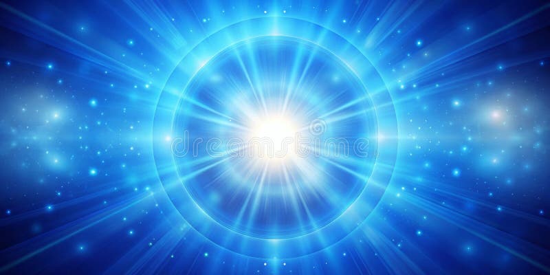 Abstract Blue Circular Light Burst with Glowing Rays and Particles ...