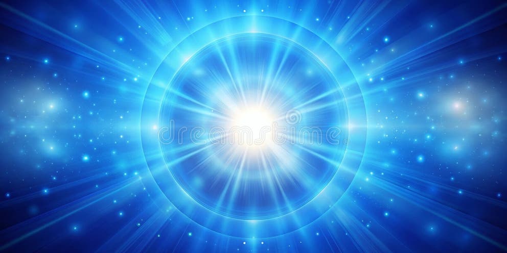 Abstract Blue Circular Light Burst with Glowing Rays and Particles ...