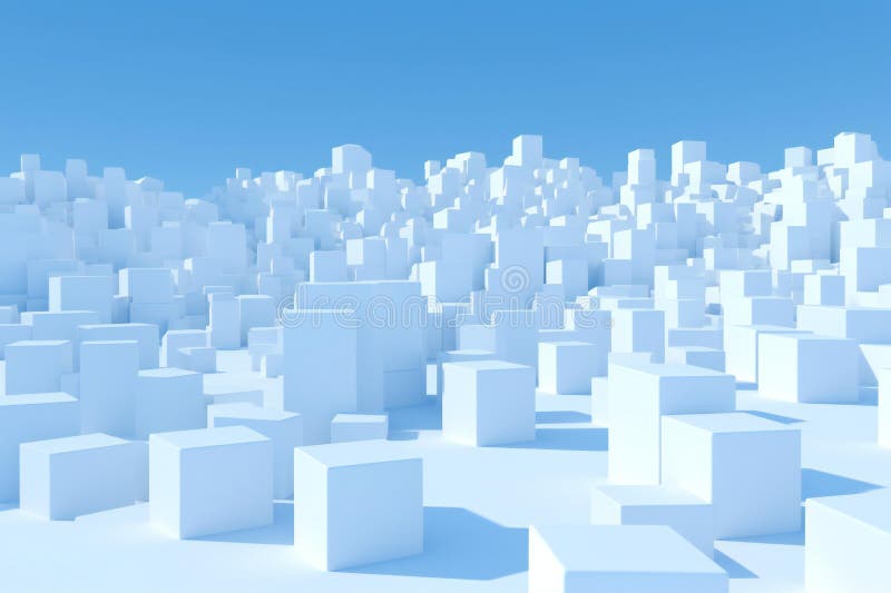 Abstract of Blue City Background with White Cubes and Blue Sky Stock ...