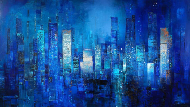Abstract Blue City Night Skyline Stock Illustration - Illustration of ...