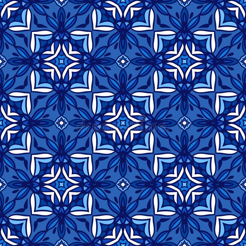 Abstract Blue Classic Damask Background Seamless Pattern Stock Vector ...