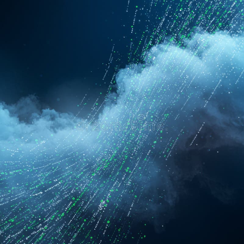 Abstract Blue Cloud with Green Particles Background Stock Illustration ...