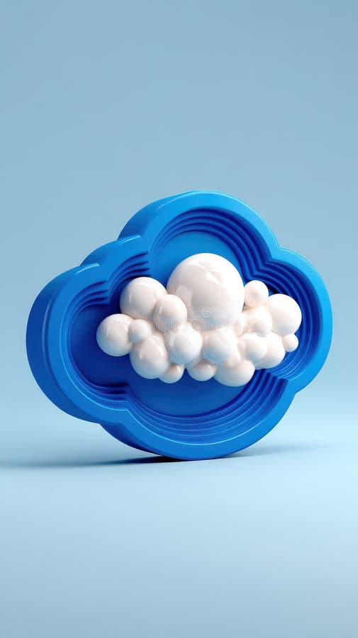 Abstract Blue Cloud with Layered Border and Stylized White Sphere Cloud ...