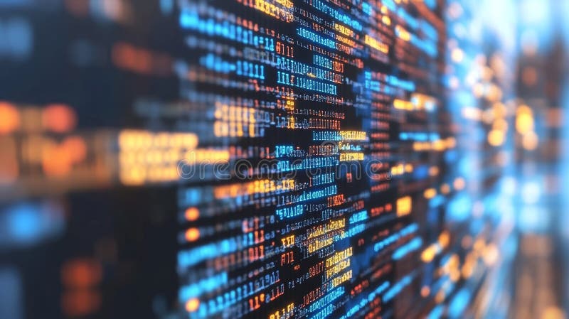 Abstract Blue Code Lines on a Sleek Black Background Highlight Digital ...