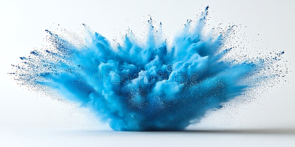 Abstract Blue Color Powder Explosion Cloud Against White Backdrop ...