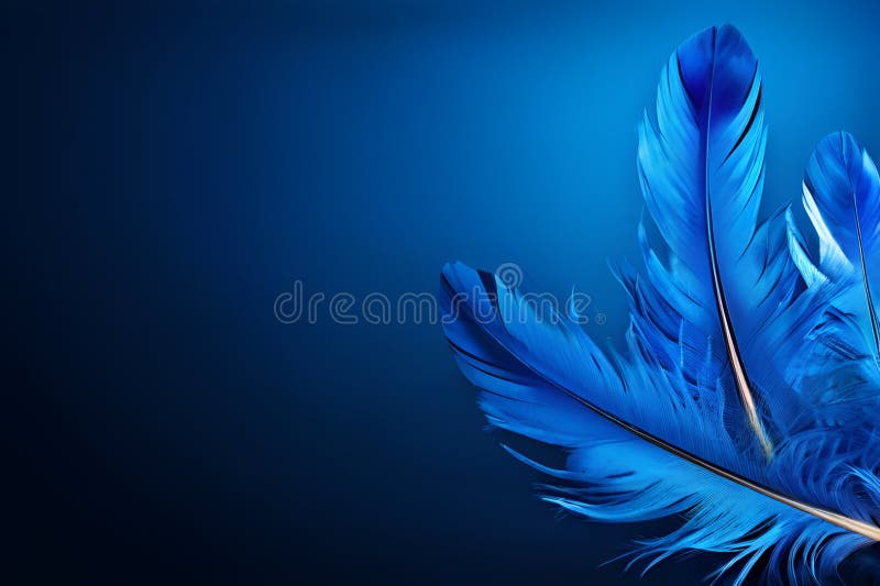 Abstract Blue Colour Single Feather on Blue Background, Copy Space for ...