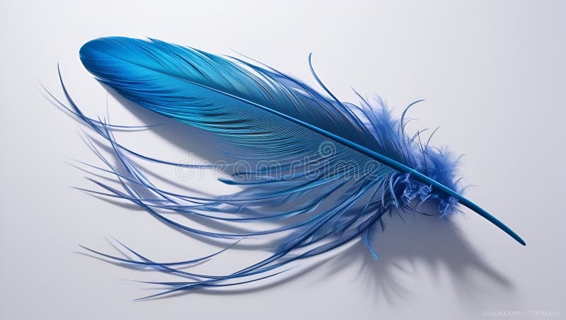 Abstract Blue Colour Single Feather on White Background, Copy Space for ...