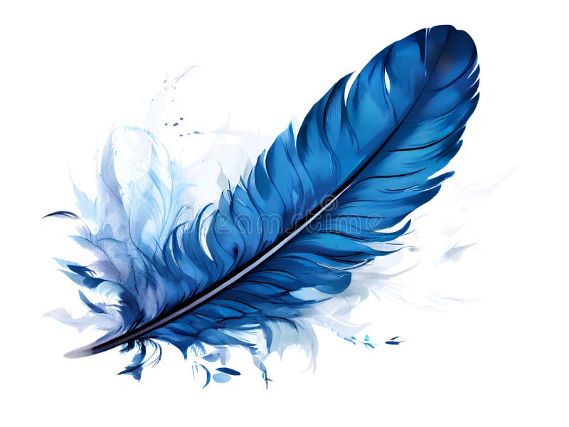 Abstract Blue Colour Single Feather on White Background, Copy Space for ...