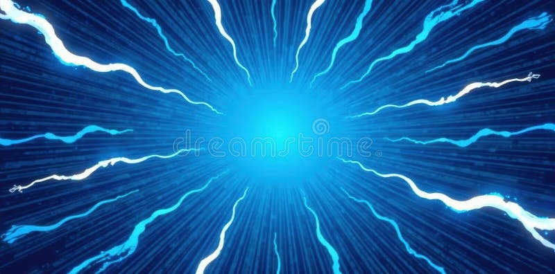 Abstract Blue Comic Backdrop with Stylized Lightning Streaks and Radial ...