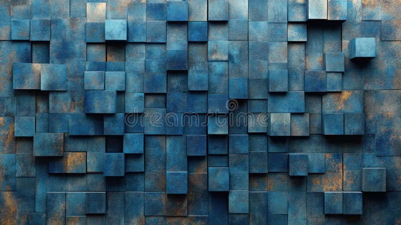 Abstract Blue and Copper Cube Mosaic: a Textured 3D Render Stock ...