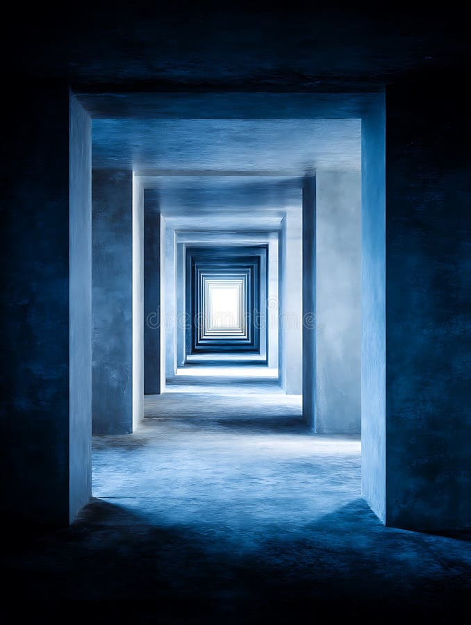 Abstract Blue Corridor Architectural Perspective of Light and Shadow ...