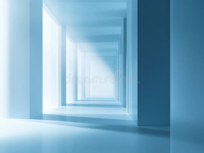Abstract Blue Corridor with Light Streaming through Stock Illustration ...