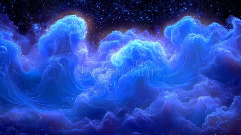Abstract Blue Cosmic Cloudscape at Night with Stars Stock Illustration ...