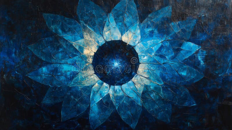 Abstract Blue Cosmic Flower Painting Stock Illustration - Illustration ...