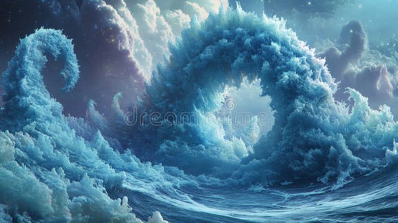 Abstract Blue Cosmic Wave in Night Sky Stock Illustration ...