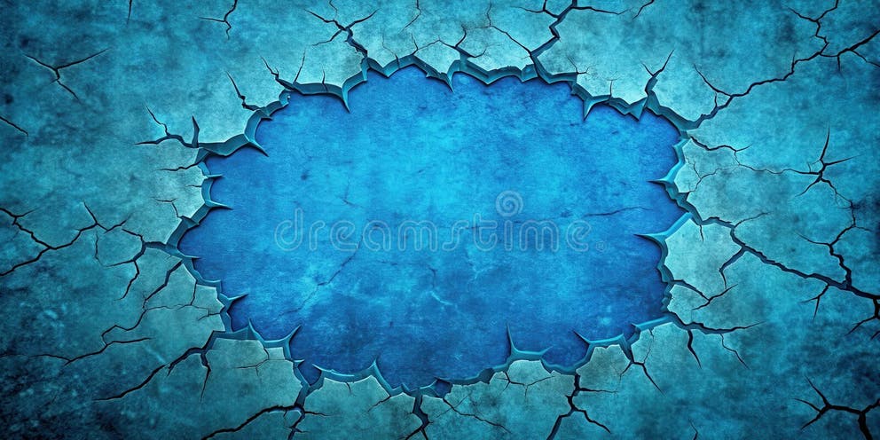 Abstract Blue Cracked Surface Background with Central Void. Generative ...
