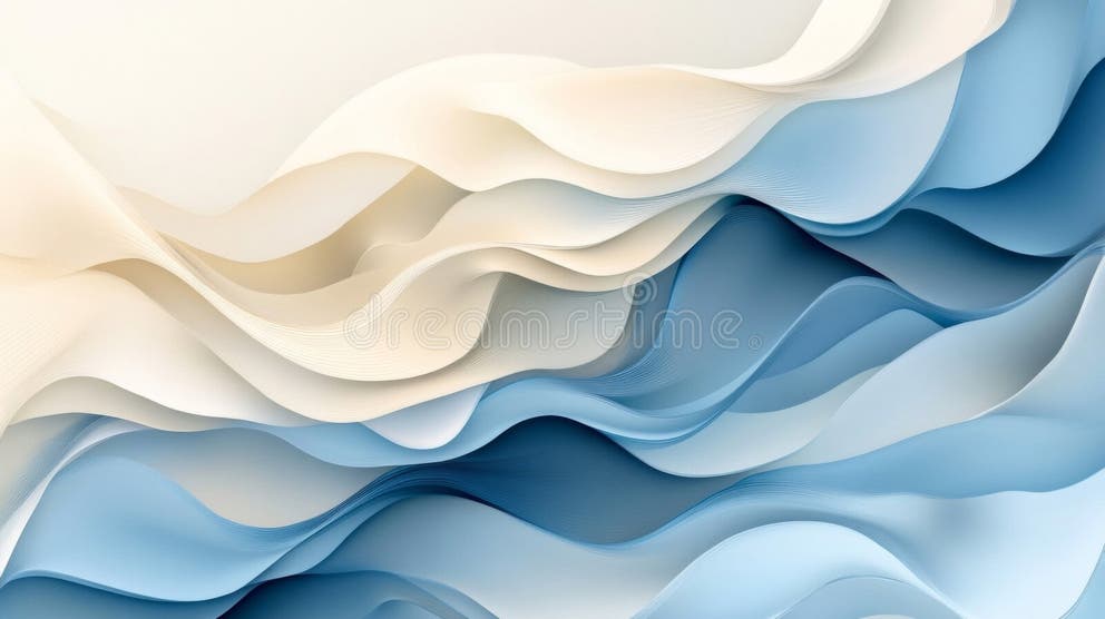 Abstract Blue and Cream Layered Waves Stock Illustration - Illustration ...
