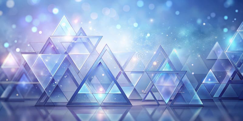 Abstract Blue Crystal Triangles Illuminated with Glowing Particles ...