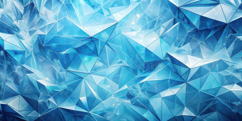 Abstract Blue Crystalline Structure Geometric Facets and Reflective ...