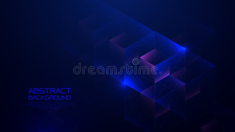 Abstract Blue Cube Blockchain Technology. Big Data Network Connects ...