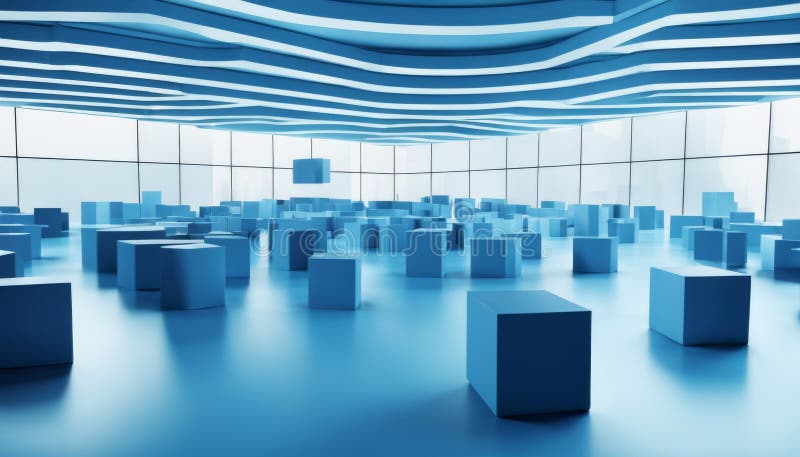 Abstract Blue Cube Installation Stock Illustration - Illustration of ...