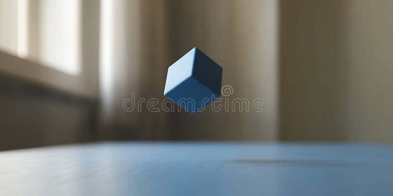 Abstract Blue Cube Levitating Above a Smooth Blue Surface Minimalist 3D ...