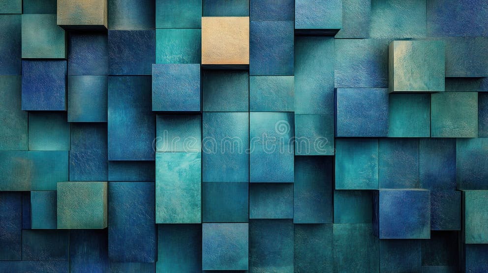 Abstract Blue Cube Mosaic: a Textured 3D Pattern of Interlocking Cubes ...