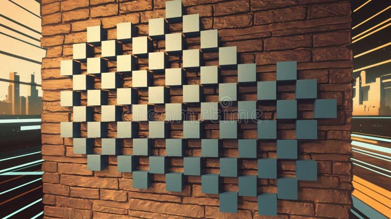 Abstract Blue Cube Pattern on Brick Wall, Modern High Quality Image ...