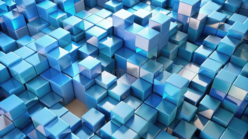 Abstract Blue Cube Structure a Seamless Pattern of Shiny Blocks with ...