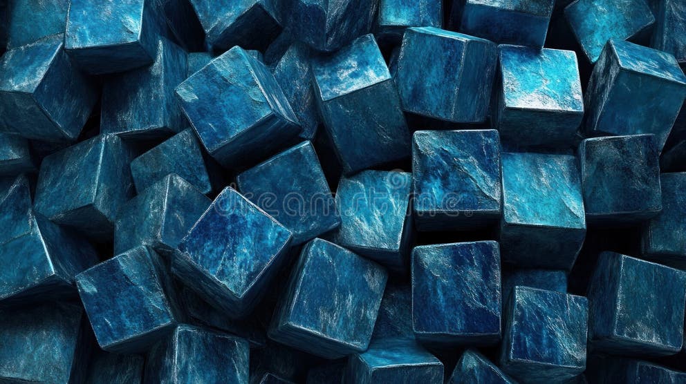 Abstract Blue Cubes: a Deep Dive into Textured Geometry Stock ...